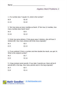 Algebra Word Problem Worksheets - Math Goodies
