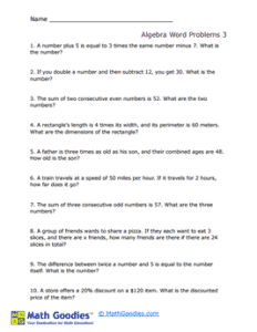 Algebra Word Problem Worksheets - Math Goodies