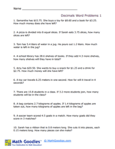 Decimal Word Problem Worksheets - Math Goodies