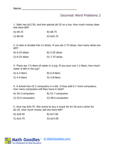 Decimal Word Problem Worksheets - Math Goodies