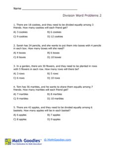 Division Word Problem Worksheets - Math Goodies
