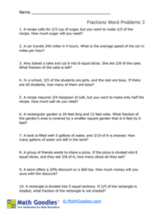Fraction Word Problem Worksheets - Math Goodies