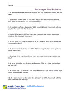 Percentages Word Problem Worksheets - Math Goodies