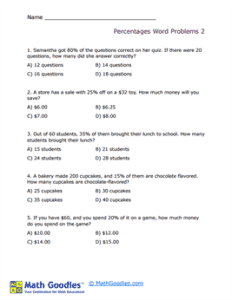 Percentages Word Problem Worksheets - Math Goodies
