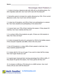 Percentages Word Problem Worksheets - Math Goodies
